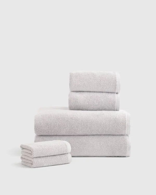 Quince Turkish Ribbed Quick Dry Bath Towel Bundle - Silver