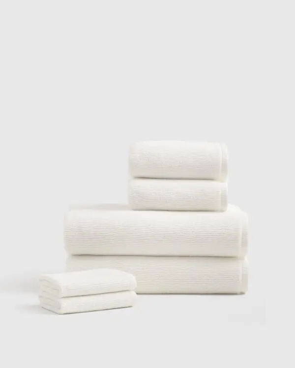 Quince Turkish Ribbed Quick Dry Bath Towel Bundle - White