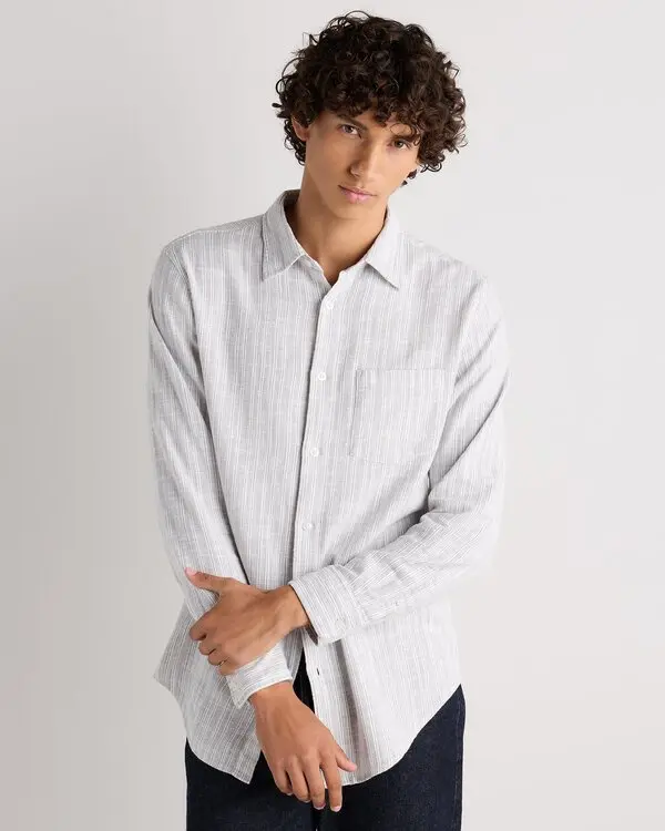 Quince Stretch Selvage Shirt - Mini Blue Stripe