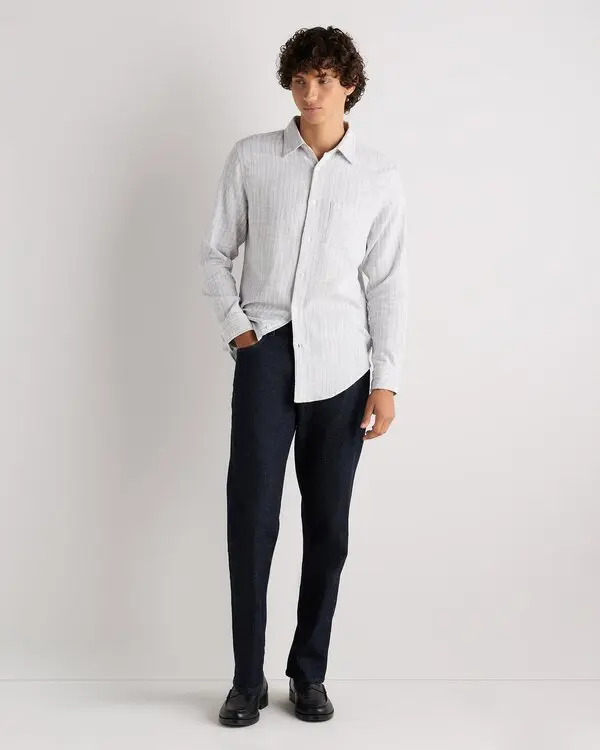 Quince Stretch Selvage Shirt - Mini Blue Stripe