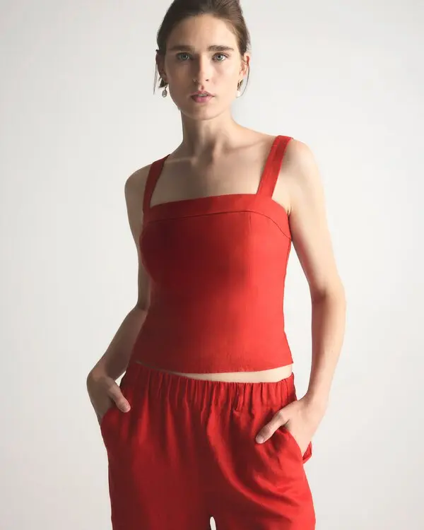 Quince 100% European Linen Fitted Tank Top - Chile