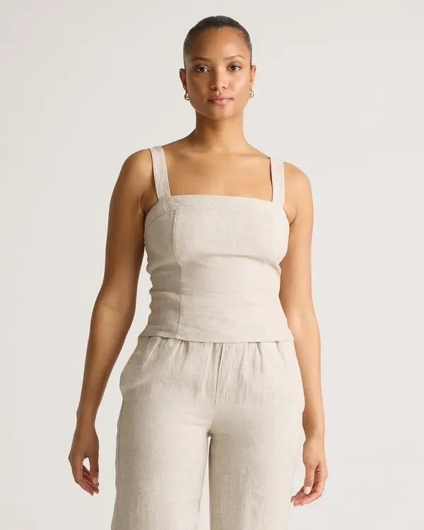 Quince 100% European Linen Fitted Tank Top - Flax