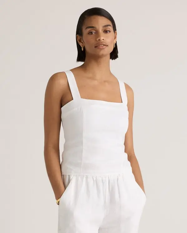 Quince 100% European Linen Fitted Tank Top - White