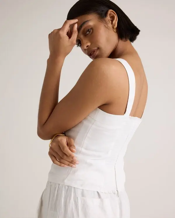 Quince 100% European Linen Fitted Tank Top - White