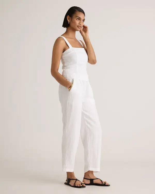Quince 100% European Linen Fitted Tank Top - White