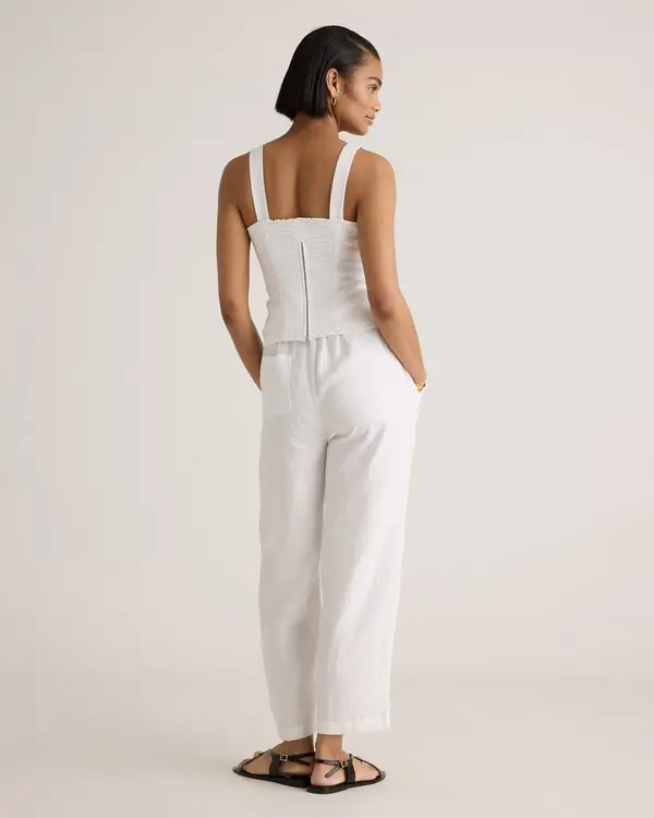 Quince 100% European Linen Fitted Tank Top - White