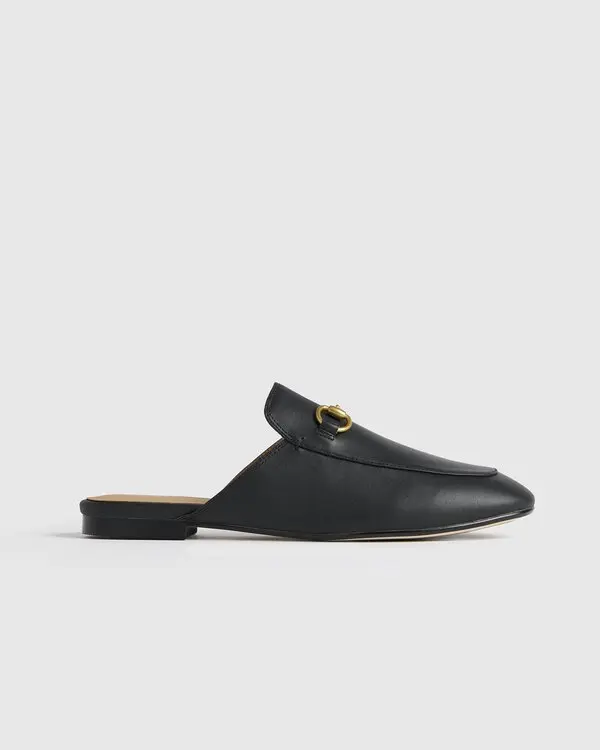 Quince Italian Leather Horsebit Loafer Mule - Black