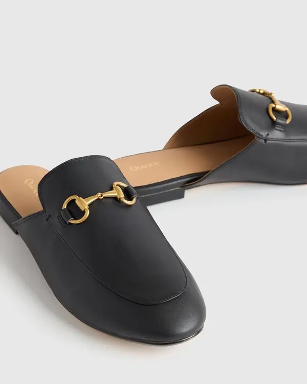 Quince Italian Leather Horsebit Loafer Mule - Black