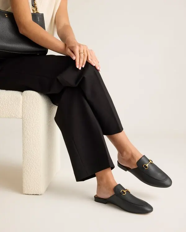 Quince Italian Leather Horsebit Loafer Mule - Black
