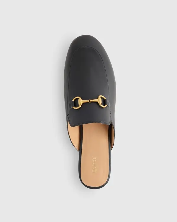 Quince Italian Leather Horsebit Loafer Mule - Black