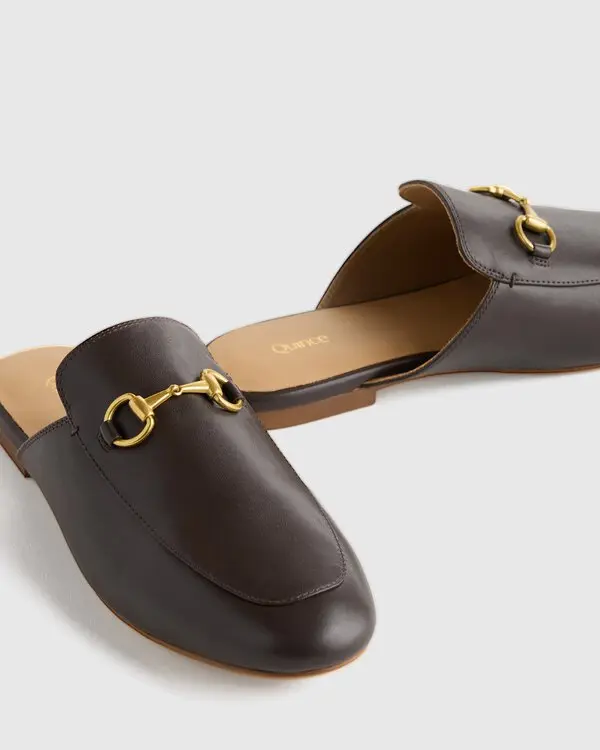 Quince Italian Leather Horsebit Loafer Mule - Coffee Bean