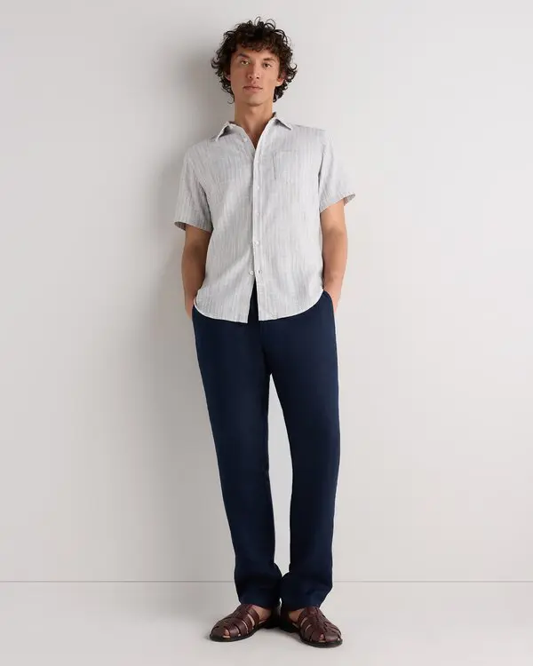 Quince Stretch Selvage Short Sleeve Shirt - Mini Blue Stripe