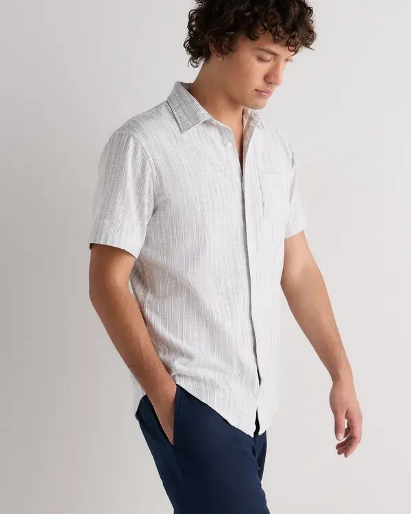 Quince Stretch Selvage Short Sleeve Shirt - Mini Blue Stripe