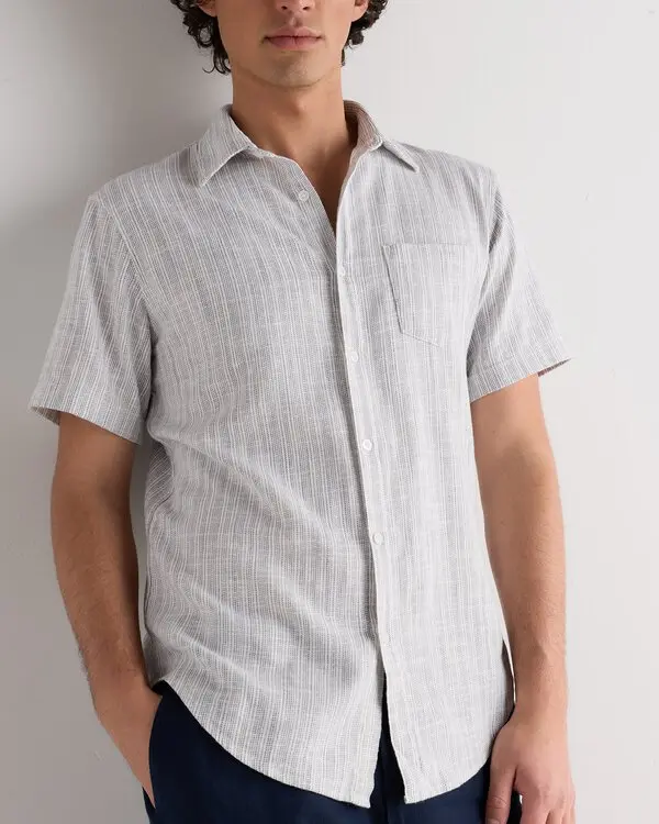 Quince Stretch Selvage Short Sleeve Shirt - Mini Blue Stripe