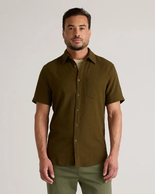Quince Stretch Selvage Short Sleeve Shirt - Olive