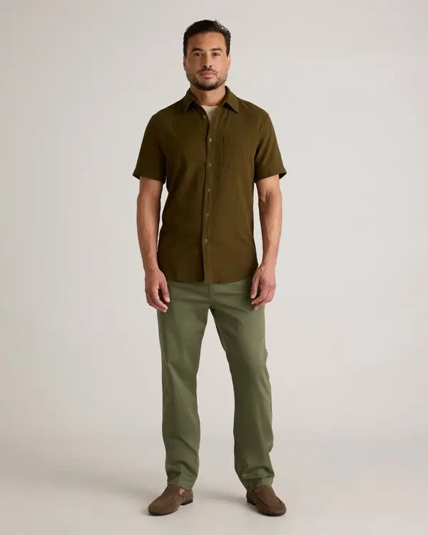 Quince Stretch Selvage Short Sleeve Shirt - Olive