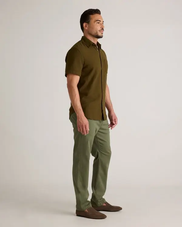 Quince Stretch Selvage Short Sleeve Shirt - Olive