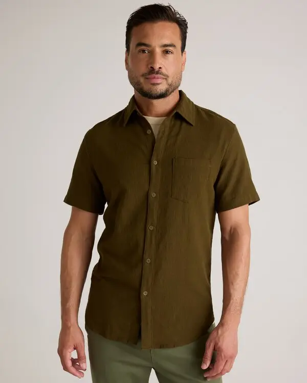 Quince Stretch Selvage Short Sleeve Shirt - Olive