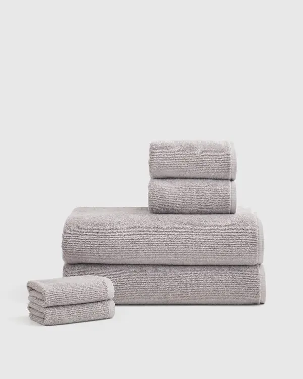 Quince Turkish Ribbed Quick Dry Bath Sheet Bundle - Grey