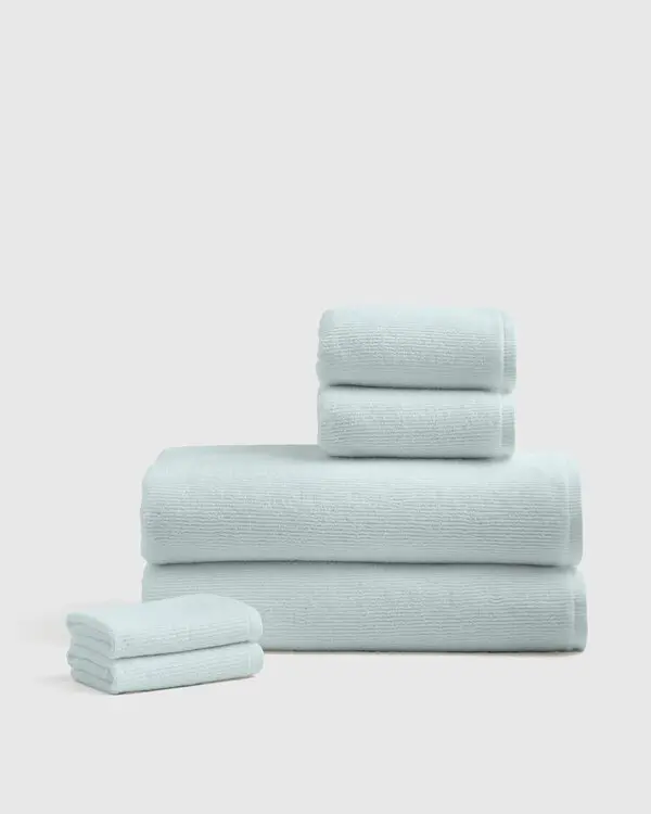 Quince Turkish Ribbed Quick Dry Bath Sheet Bundle - Mist