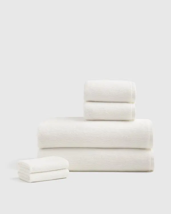 Quince Turkish Ribbed Quick Dry Bath Sheet Bundle - White