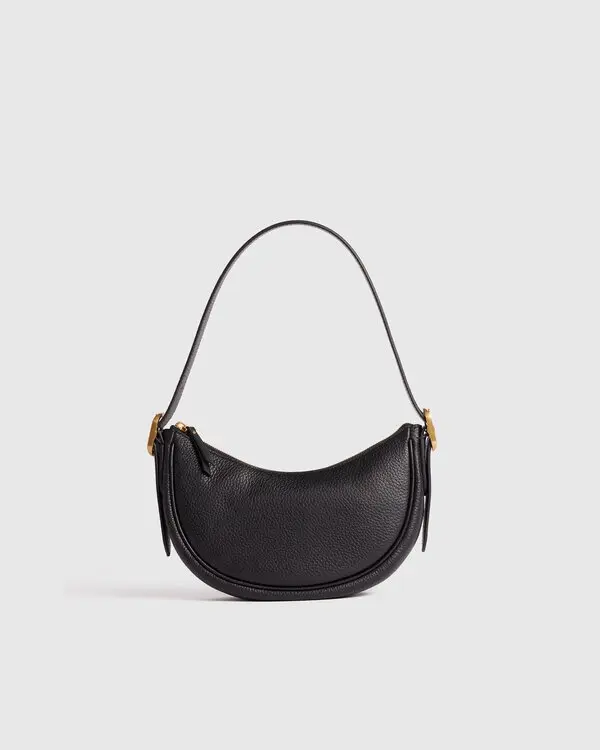 Quince Italian Leather Mini Crescent Shoulder Bag - Black