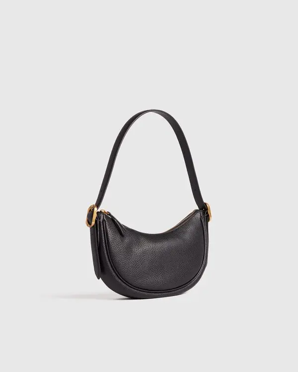 Quince Italian Leather Mini Crescent Shoulder Bag - Black