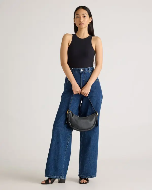 Quince Italian Leather Mini Crescent Shoulder Bag - Black