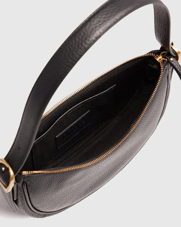 Quince Italian Leather Mini Crescent Shoulder Bag - Black