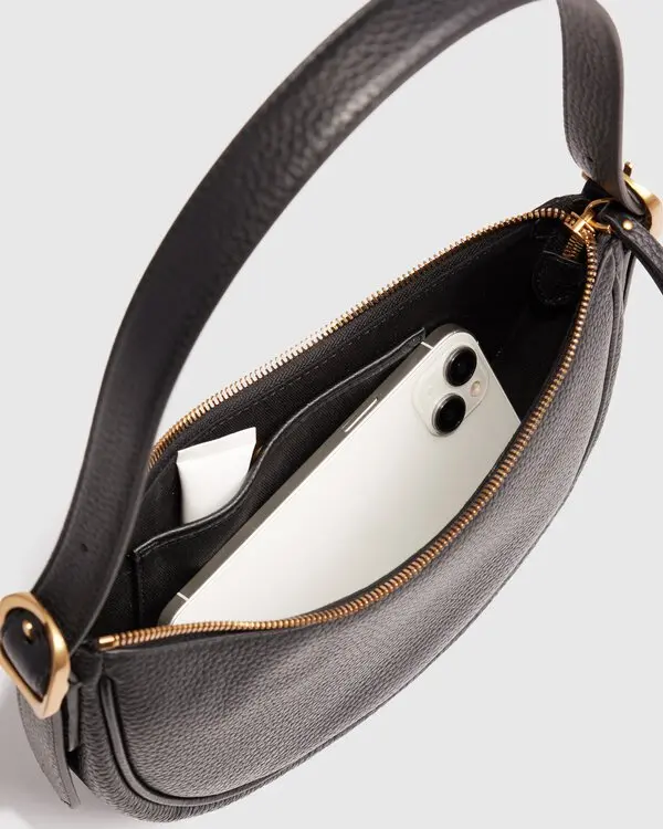 Quince Italian Leather Mini Crescent Shoulder Bag - Black