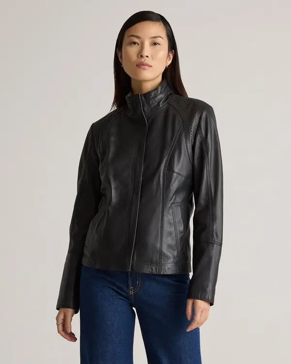 Quince Stand-collar Leather Jacket - Black