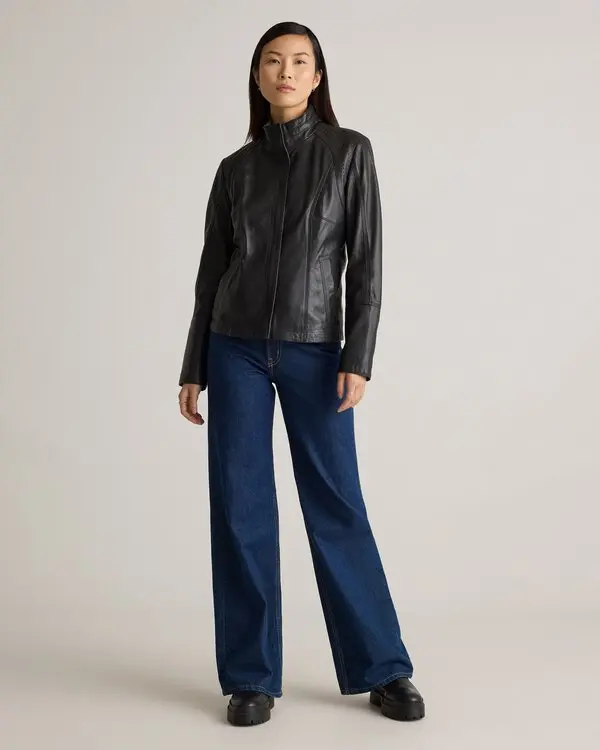 Quince Stand-collar Leather Jacket - Black