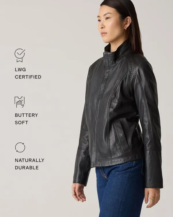 Quince Stand-collar Leather Jacket - Black
