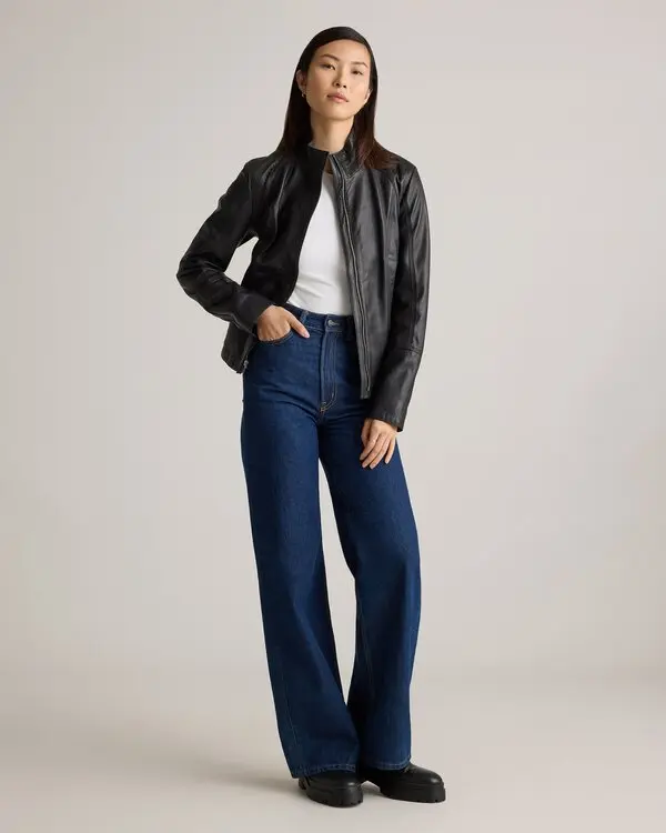 Quince Stand-collar Leather Jacket - Black