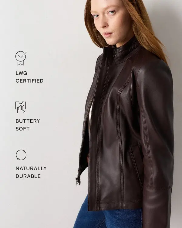 Quince Stand-collar Leather Jacket - Rich Brown