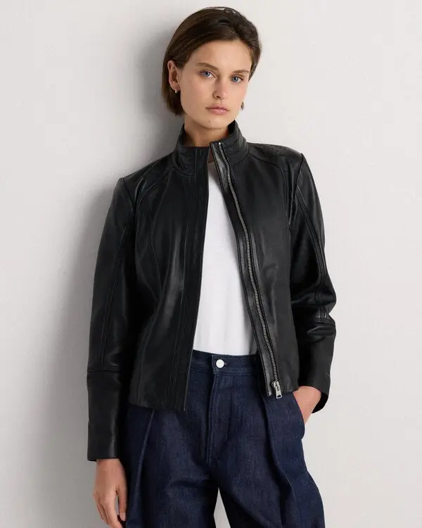 Quince Stand-collar Leather Jacket - True Black