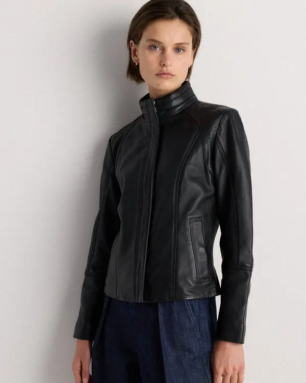 Quince Stand-collar Leather Jacket - True Black