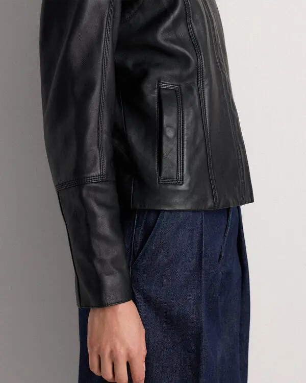 Quince Stand-collar Leather Jacket - True Black