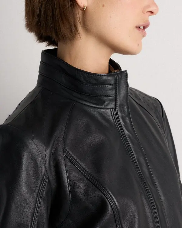 Quince Stand-collar Leather Jacket - True Black