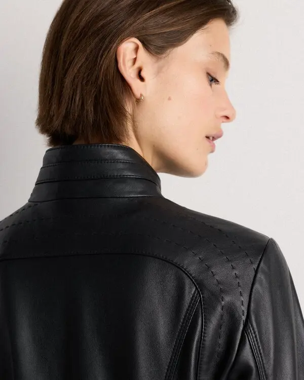 Quince Stand-collar Leather Jacket - True Black