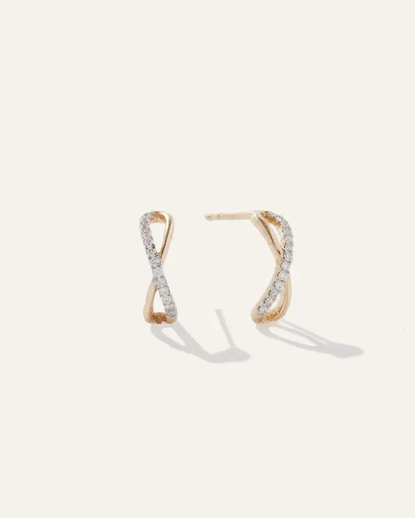 Quince 14k Gold Pave Diamond X Hoop Earrings - Yellow Gold