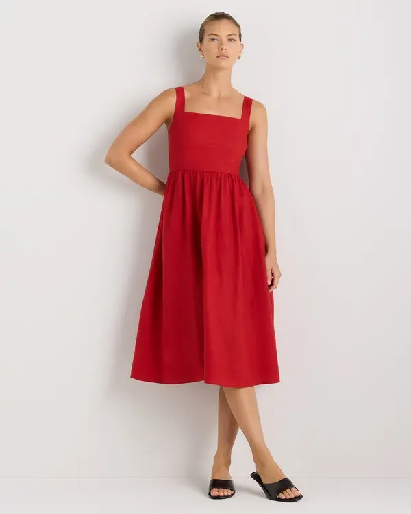 Quince 100% European Linen Fit & Flare Midi Dress - Chile