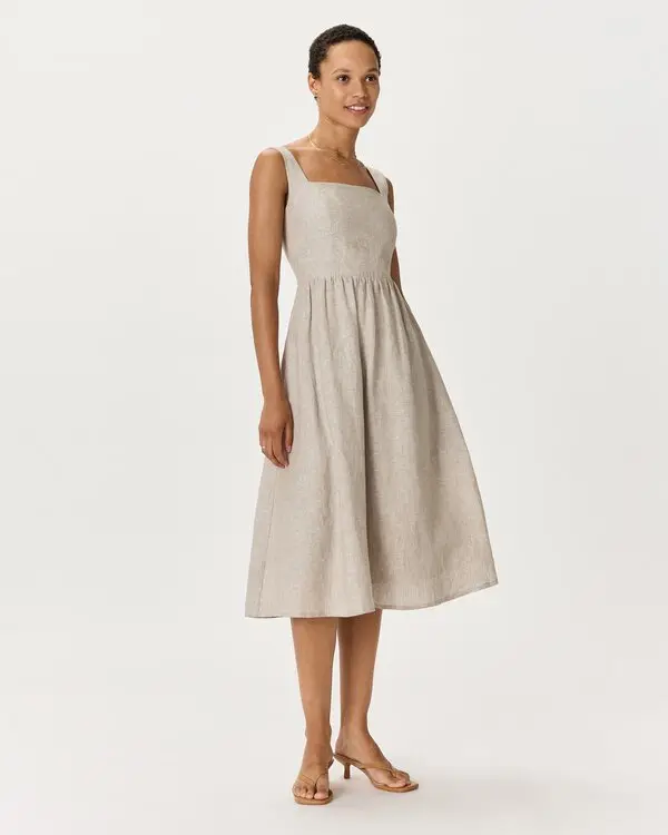Quince 100% European Linen Fit & Flare Midi Dress - Flax