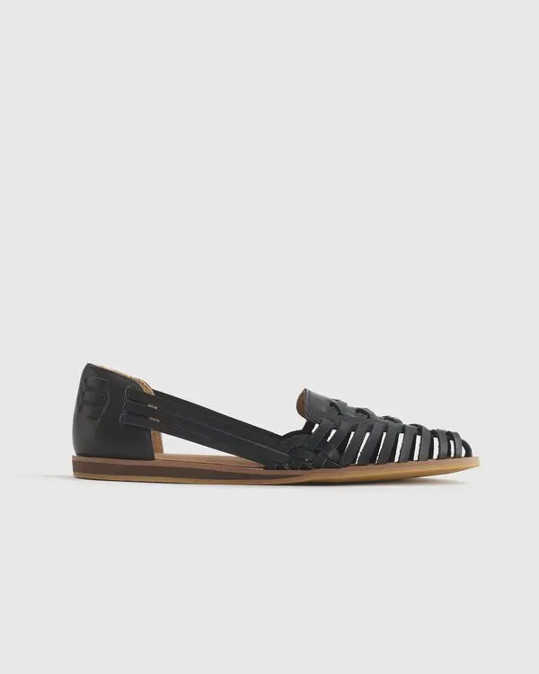 Quince Leather Woven Huarache Flats - Black