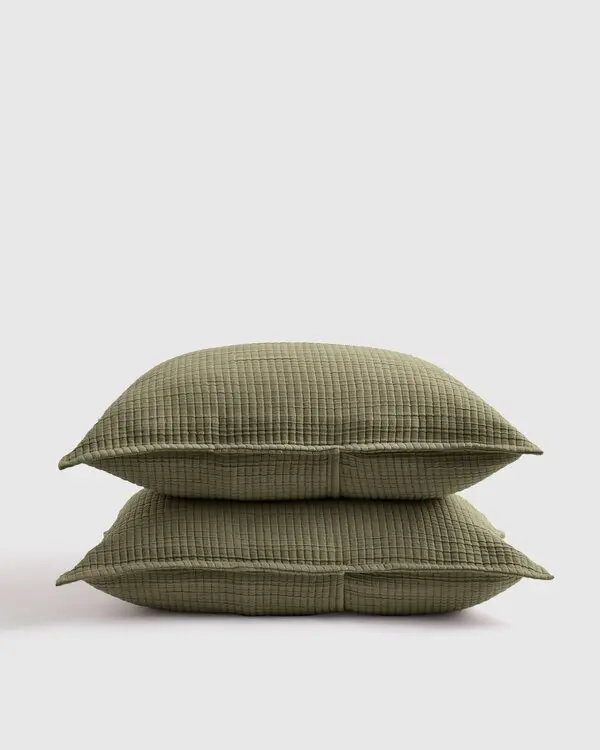 Quince Organic Ribbed Cotton Shams - Olive