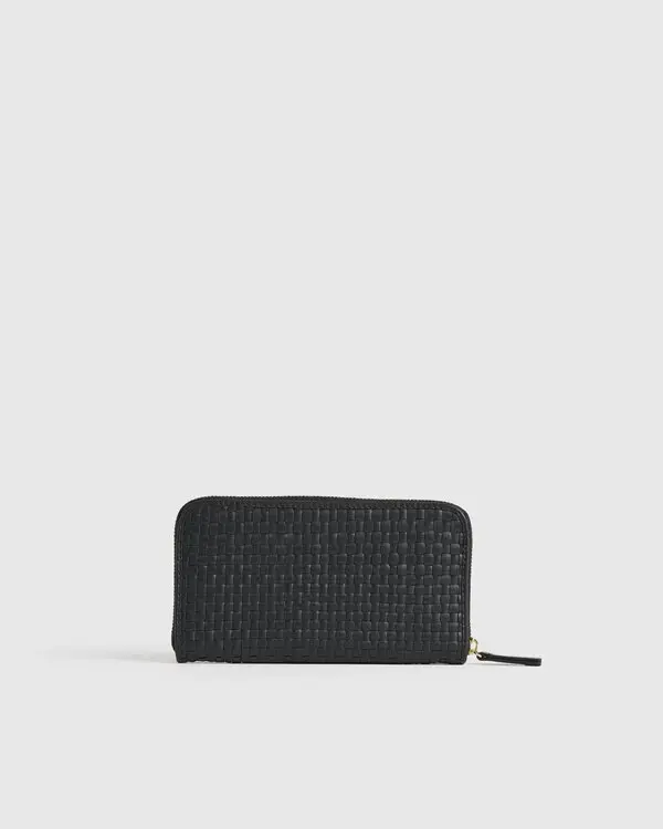 Quince Italian Leather Handwoven Continental Wallet - Black