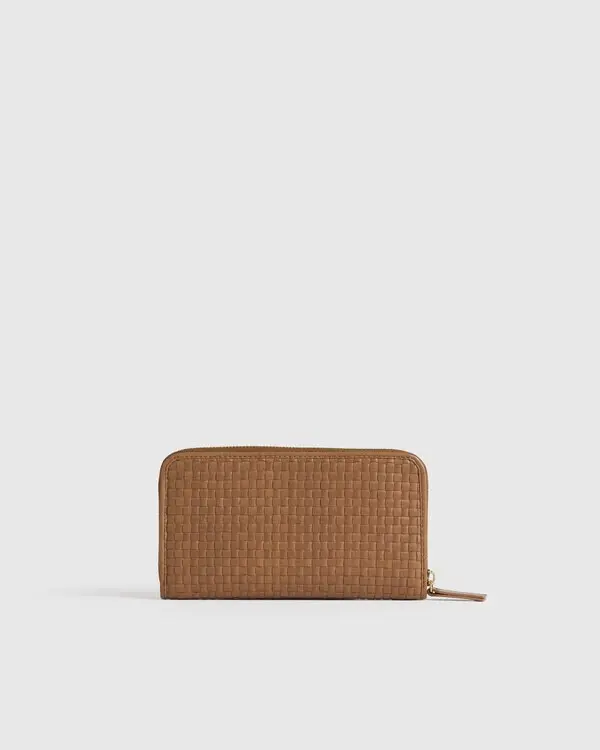 Quince Italian Leather Handwoven Continental Wallet - Cognac