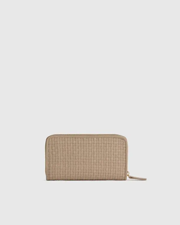 Quince Italian Leather Handwoven Continental Wallet - Taupe