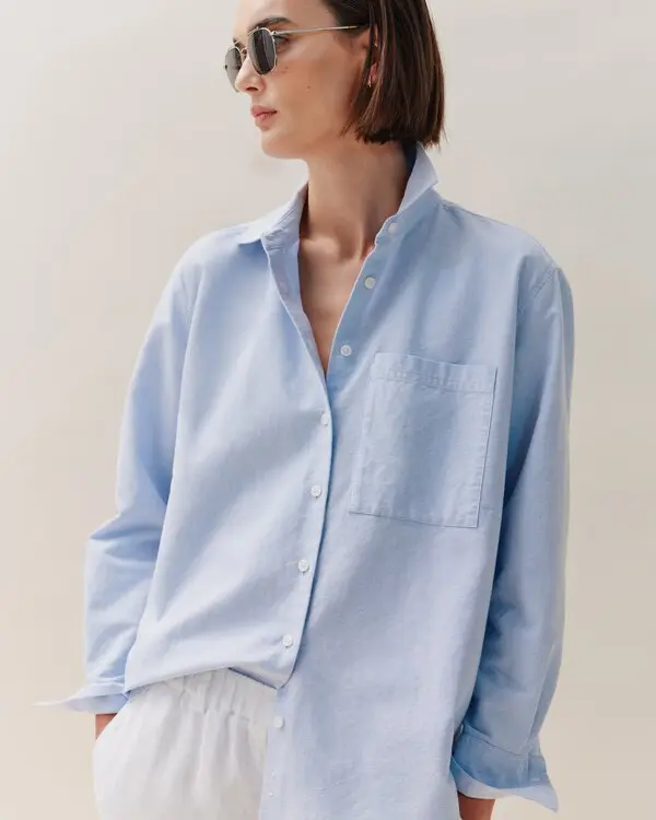 Quince Organic Cotton Relaxed Oxford Shirt - Pale Blue