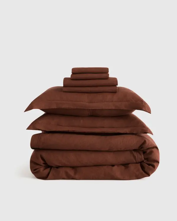 Quince European Linen Double Flange Deluxe Bedding Bundle - Bordeaux